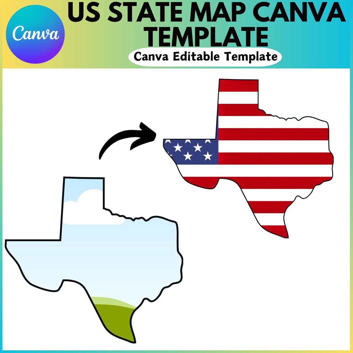 USA State MAP Canva Frame Template, Customize Your Own Image, USA Canva ...