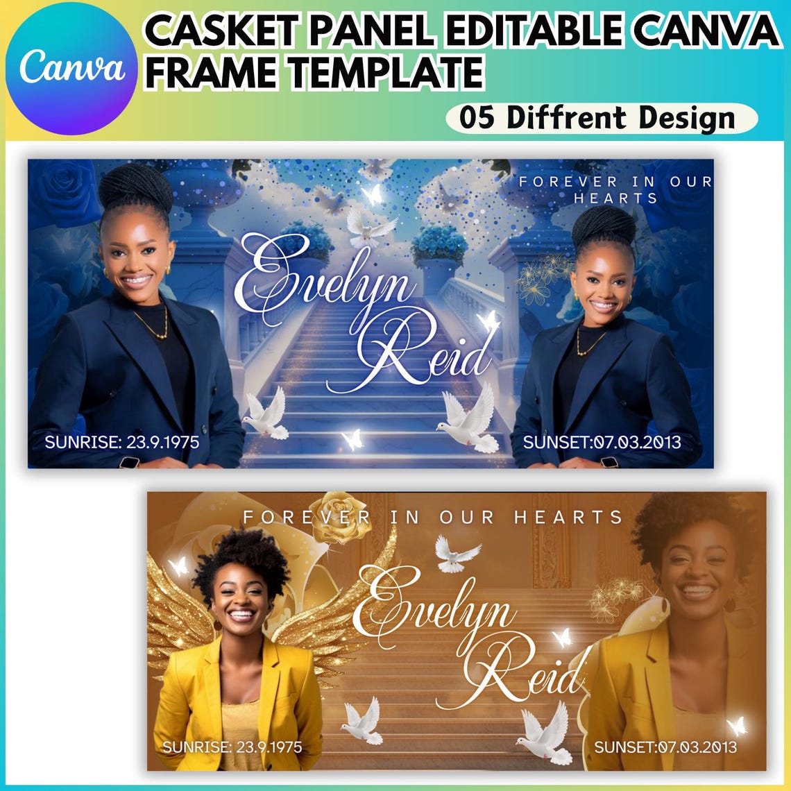 Casket Panel Canva Editable Template, Canva Memorial Panel Template ...