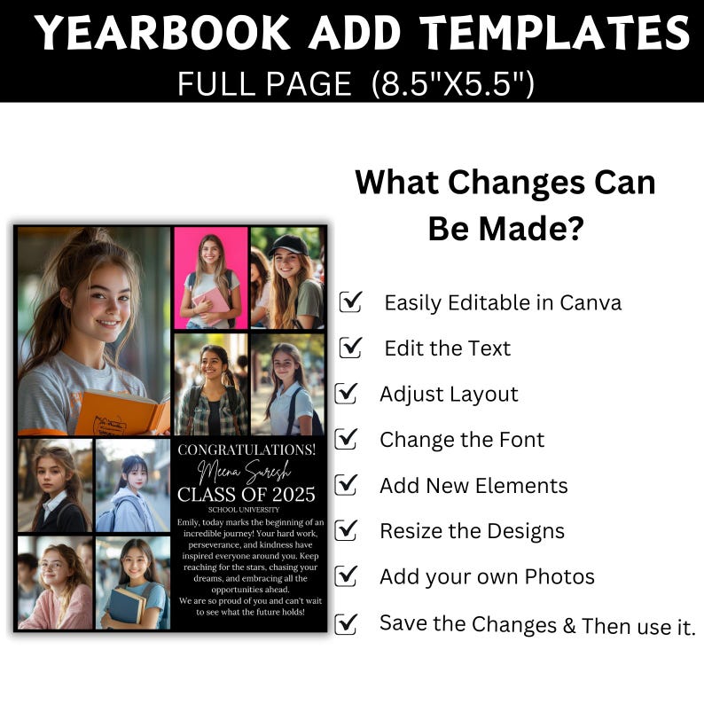 Full Page Yearbook Ad Canva Editable Template, Senior Yearbook Ad ...