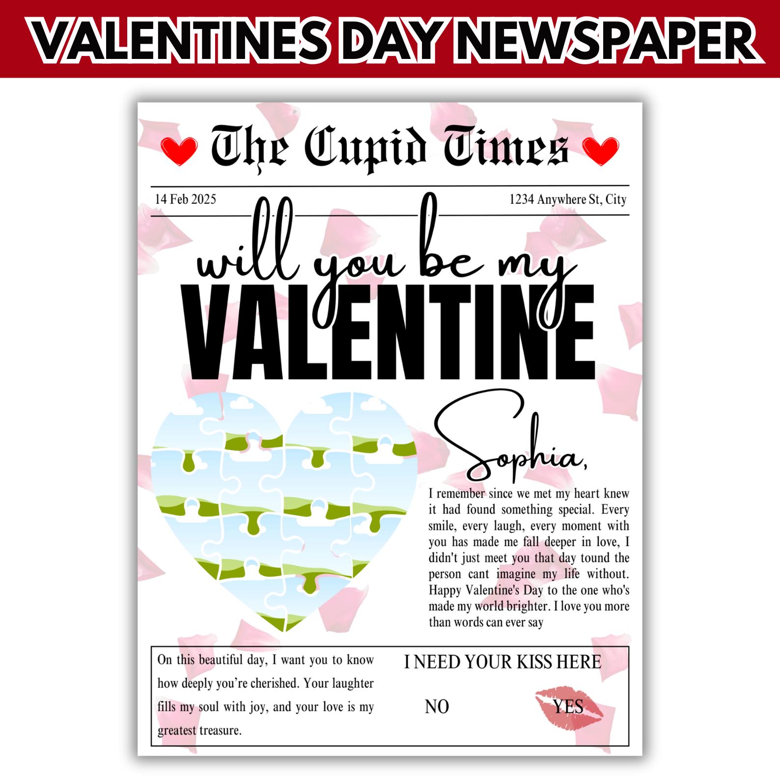 Valentines Cupid Post Newspaper Canva Editable Template, Custom ...
