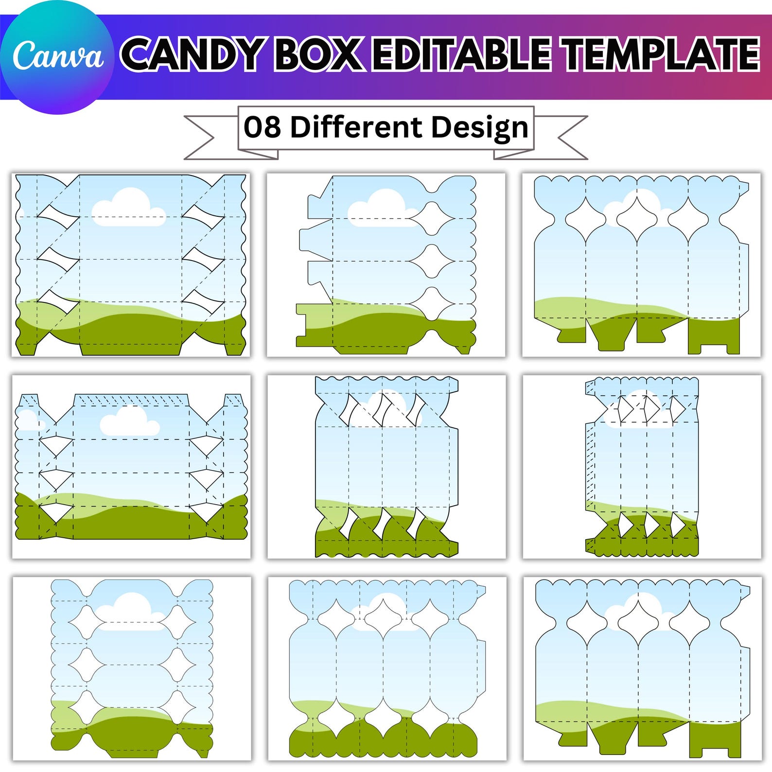 Candy Box Template, Editable Canva Candy Box, Printable Gift Box ...