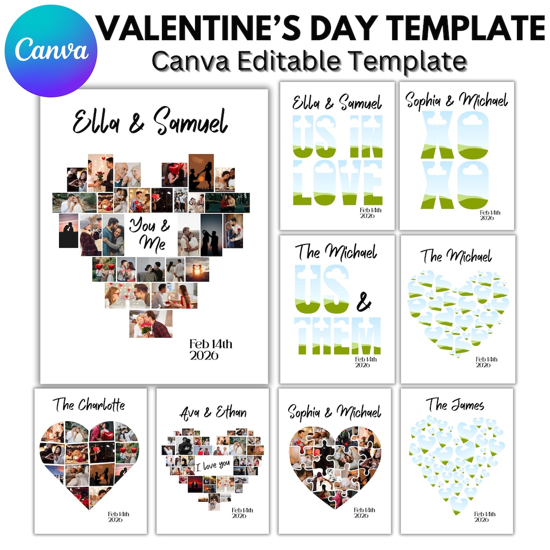 12 Love Photo Collage Canva Template, Editable Romantic Design Frame ...