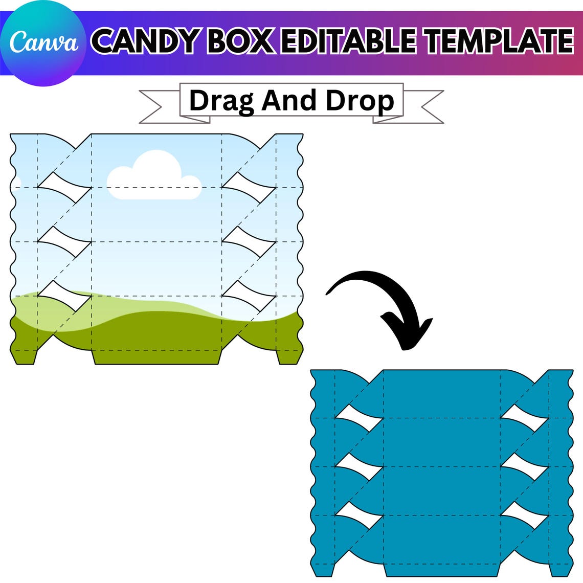 Candy Box Template, Editable Canva Candy Box, Printable Gift Box ...