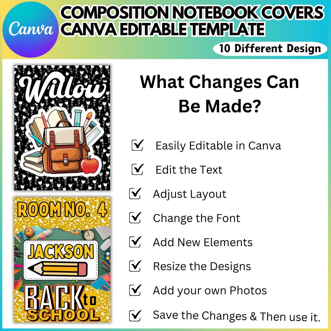 10 Composition Book Cover Template, Canva Composition Notebook Design ...