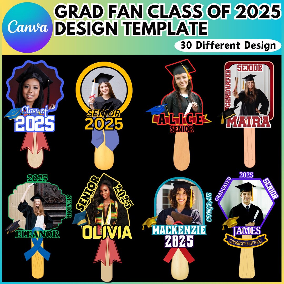 Grad Fan Canva Editable Template, Class of 2025 Graduation Paddle ...