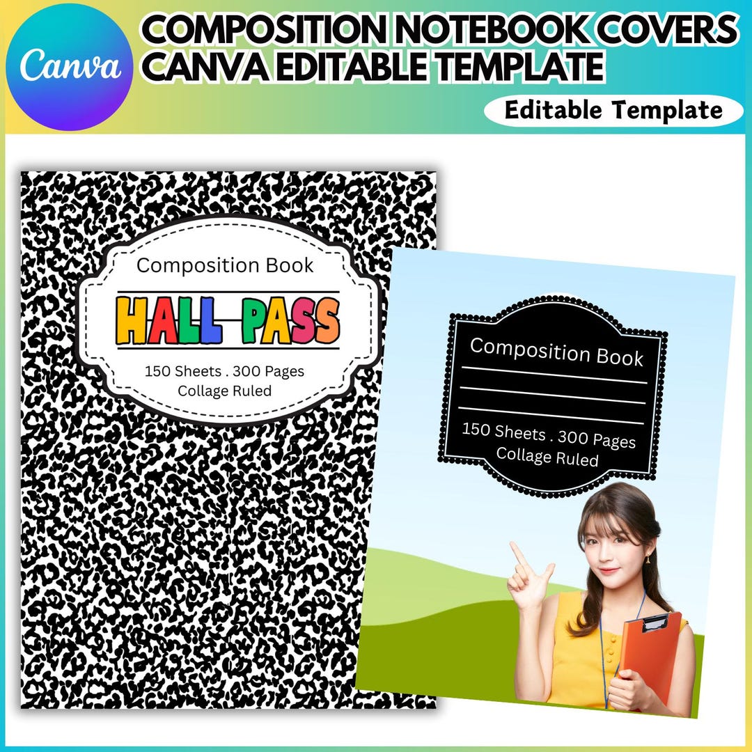 Composition Book Cover Template, Canva Composition Notebook Design ...