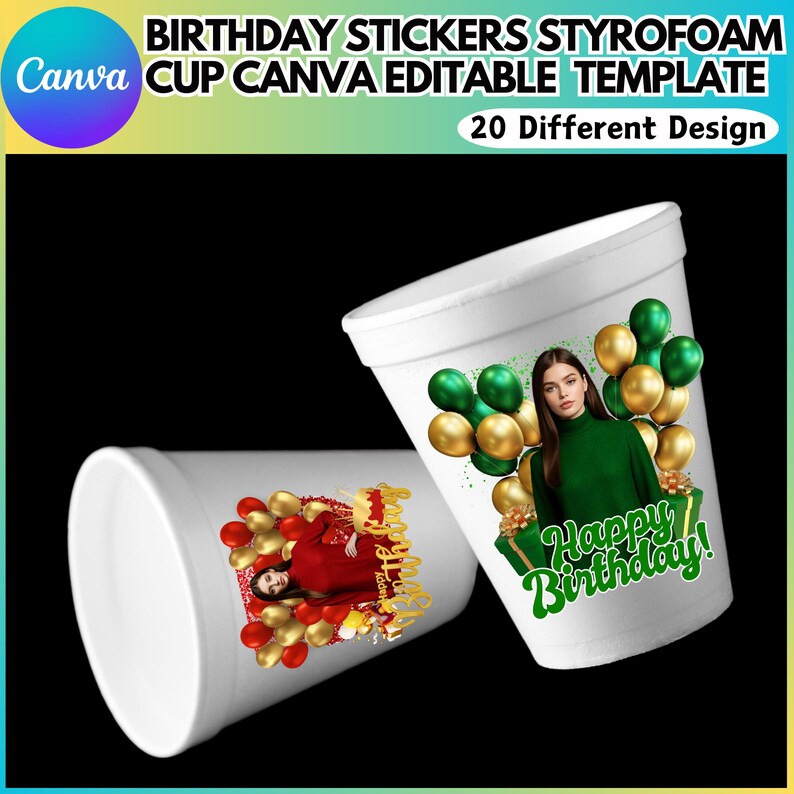 Birthday Styrofoam Cup Sticker Editable Template, Birthday Party ...