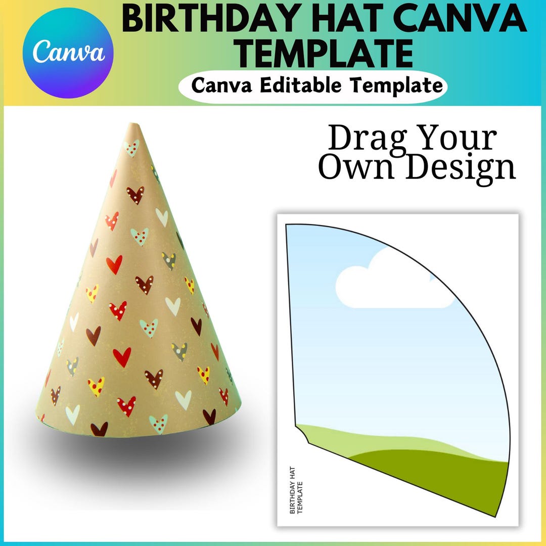 Party Hat Template, Canva Editable Hat, Birthday Hat Svg Png, Blank Hat ...