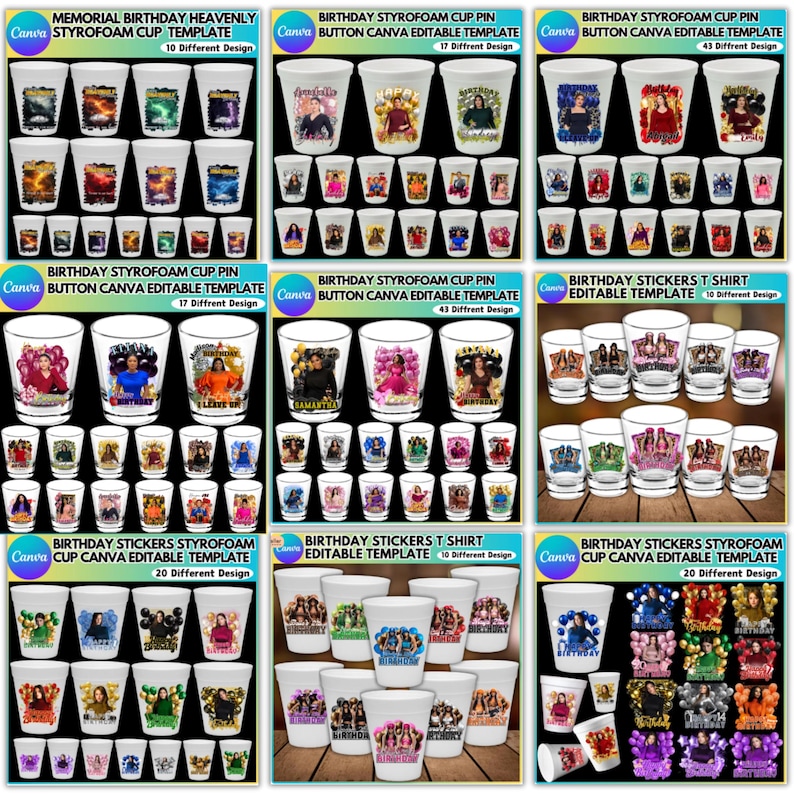 Birthday Sticker Canva Editable Mega Bundle Template, Birthday ...