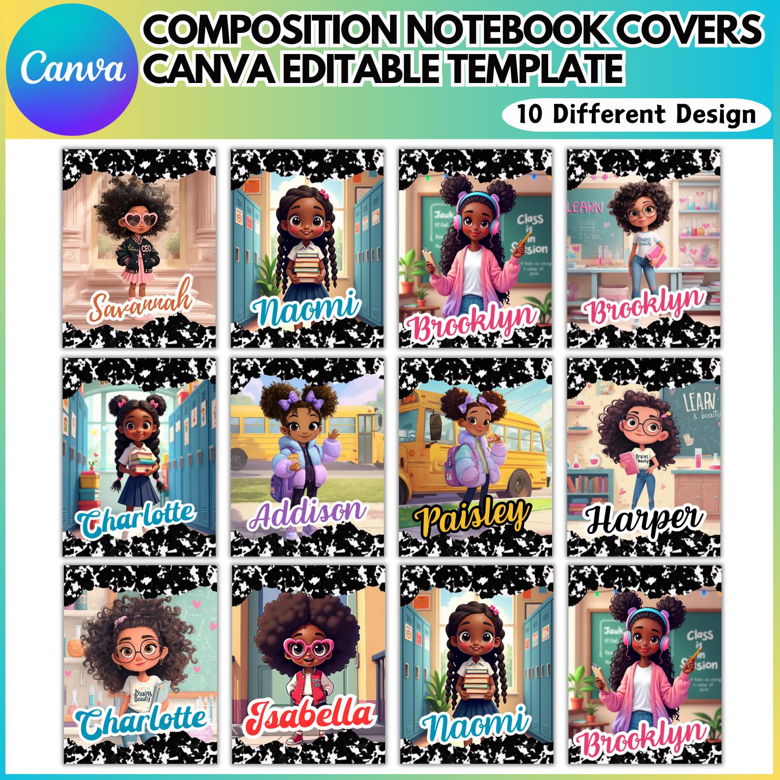 Composition Book Cover Template, Canva Composition Notebook Design ...