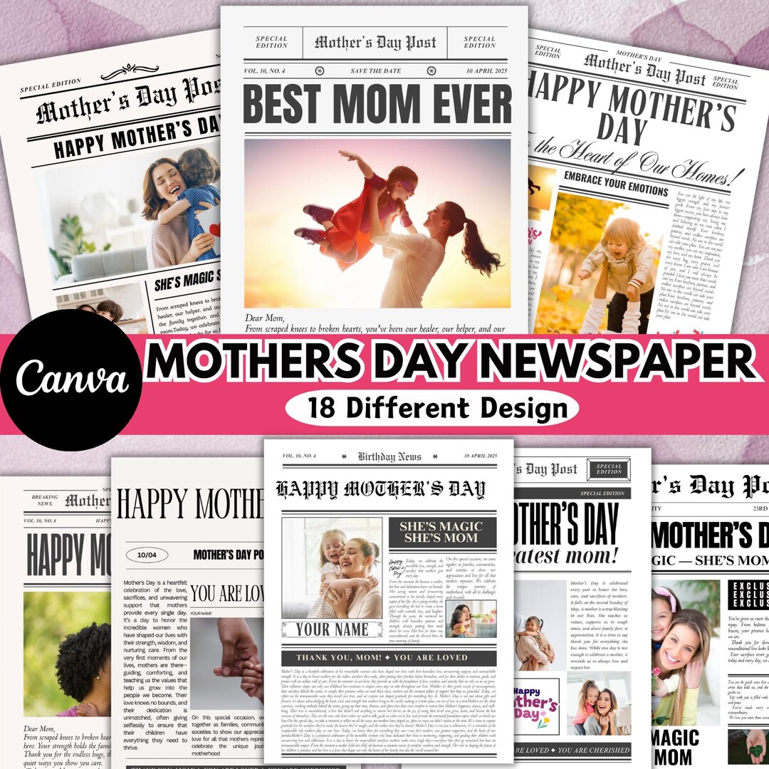 Mothers Day Newspaper Canva Editable Bundle, Mothers Day Gift Design ...