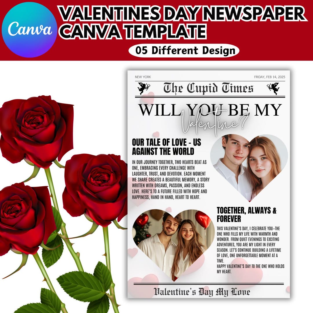 Valentines Cupid Post Newspaper Canva Editable Template, Custom ...
