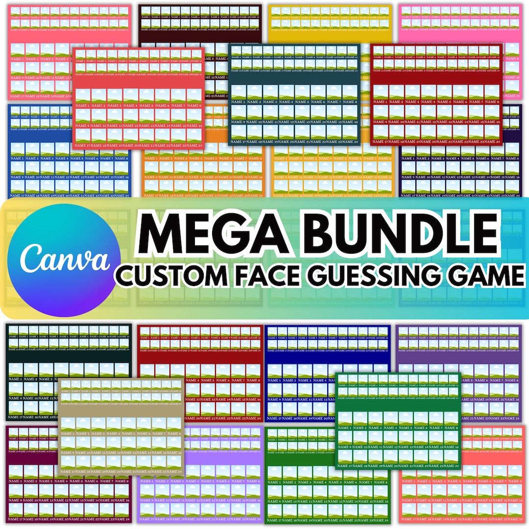 Custom Face Guessing Game Mega Bundle Template | Editable Canva Party ...