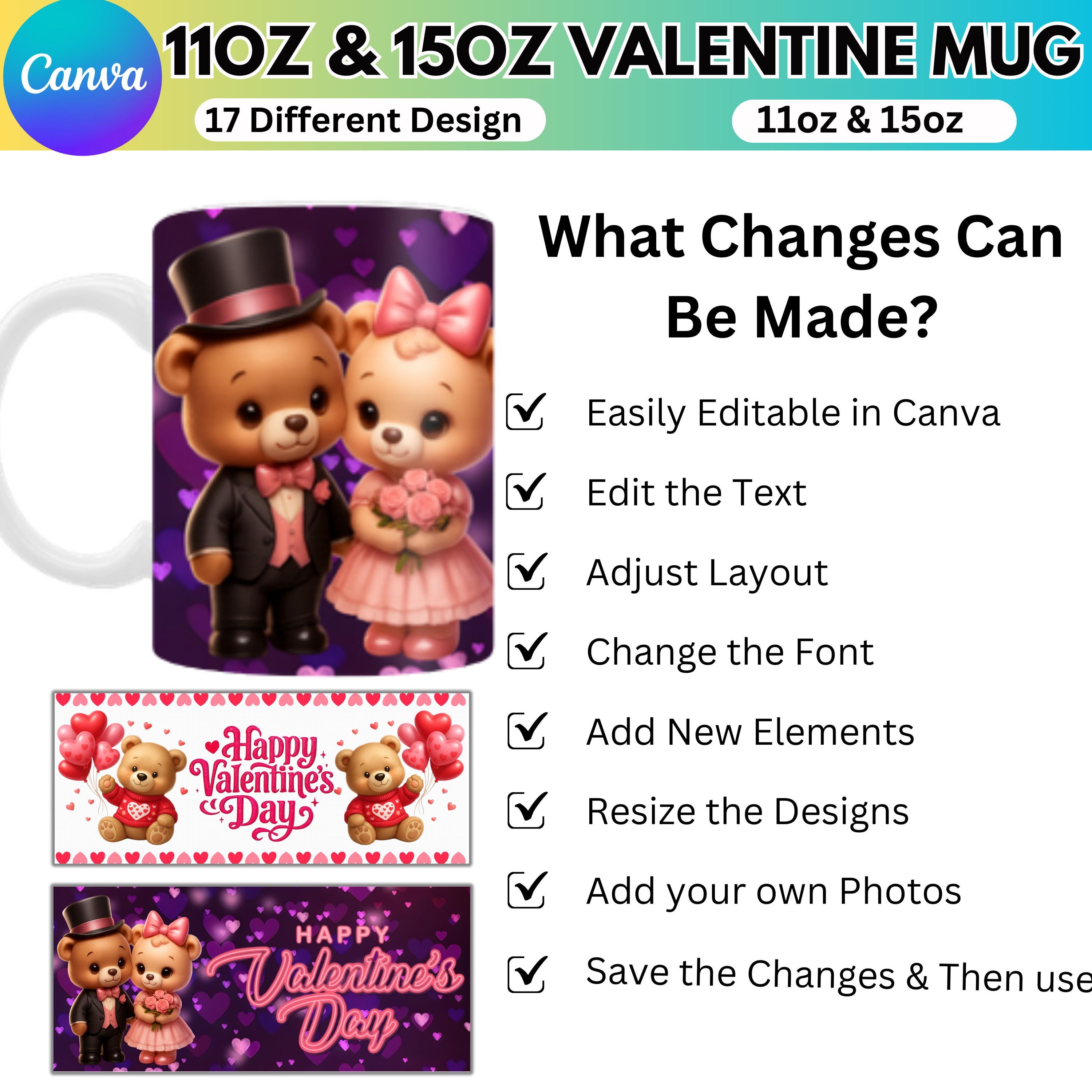 Valentine’s Day Mug Wrap Bundle | Love Mug Design Set | Editable Canva ...