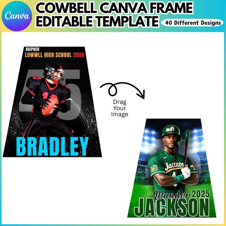 Cowbell Canva Editable Template, Custom Cowbell Design, Football ...