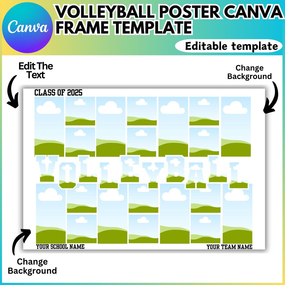 Volleyball 2025 Canva Editable Photo Collage, Volleyball Canva Frame ...