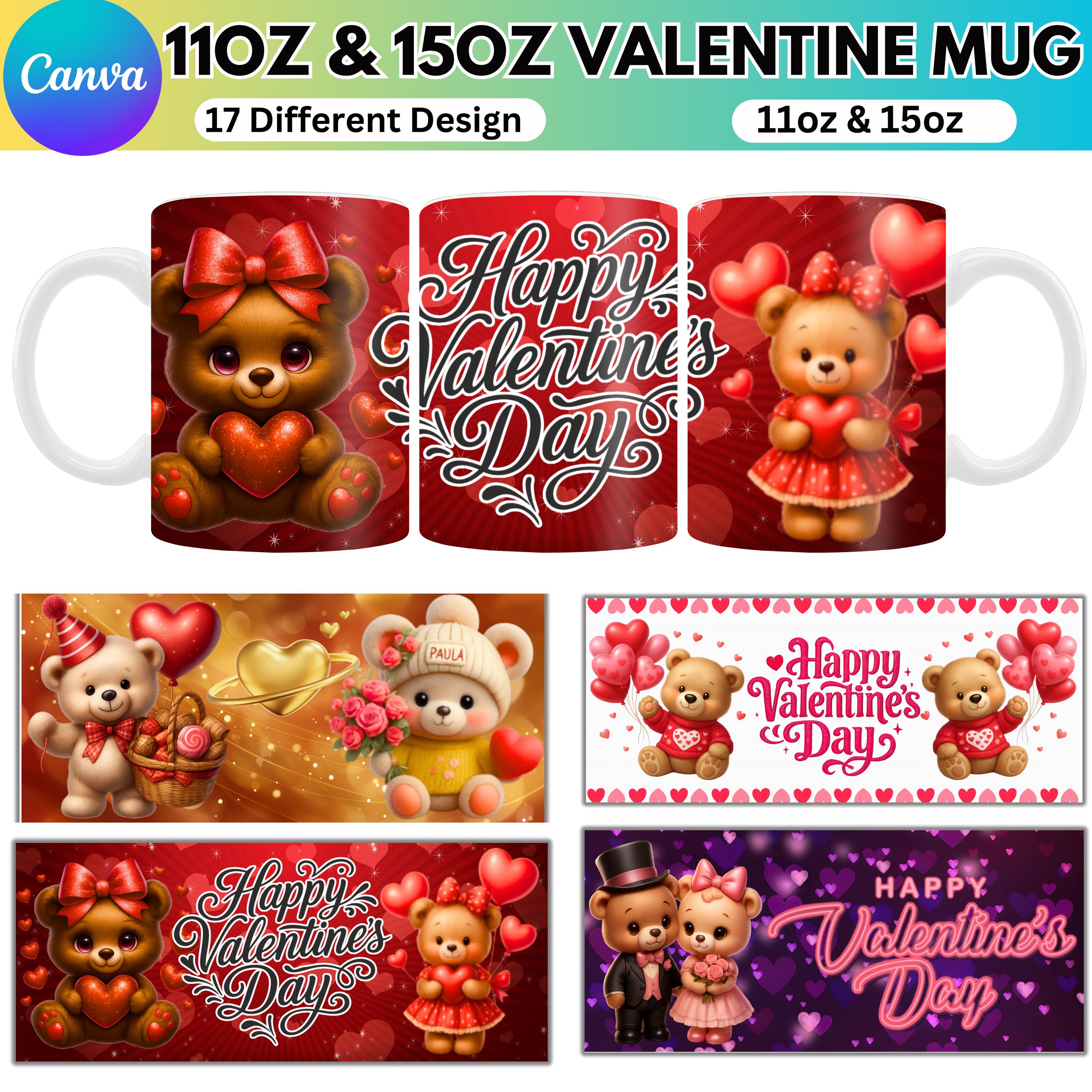 Valentine’s Day Mug Wrap Bundle | Love Mug Design Set | Editable Canva ...