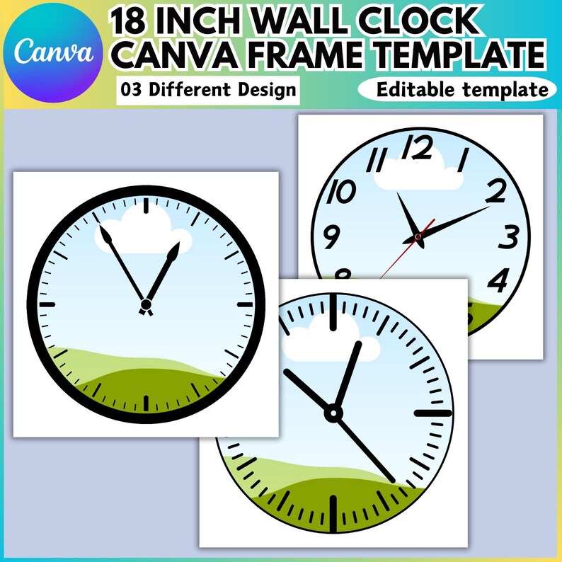 18inch Clock Sublimation Canva Editable Template, Wall Clock Template ...