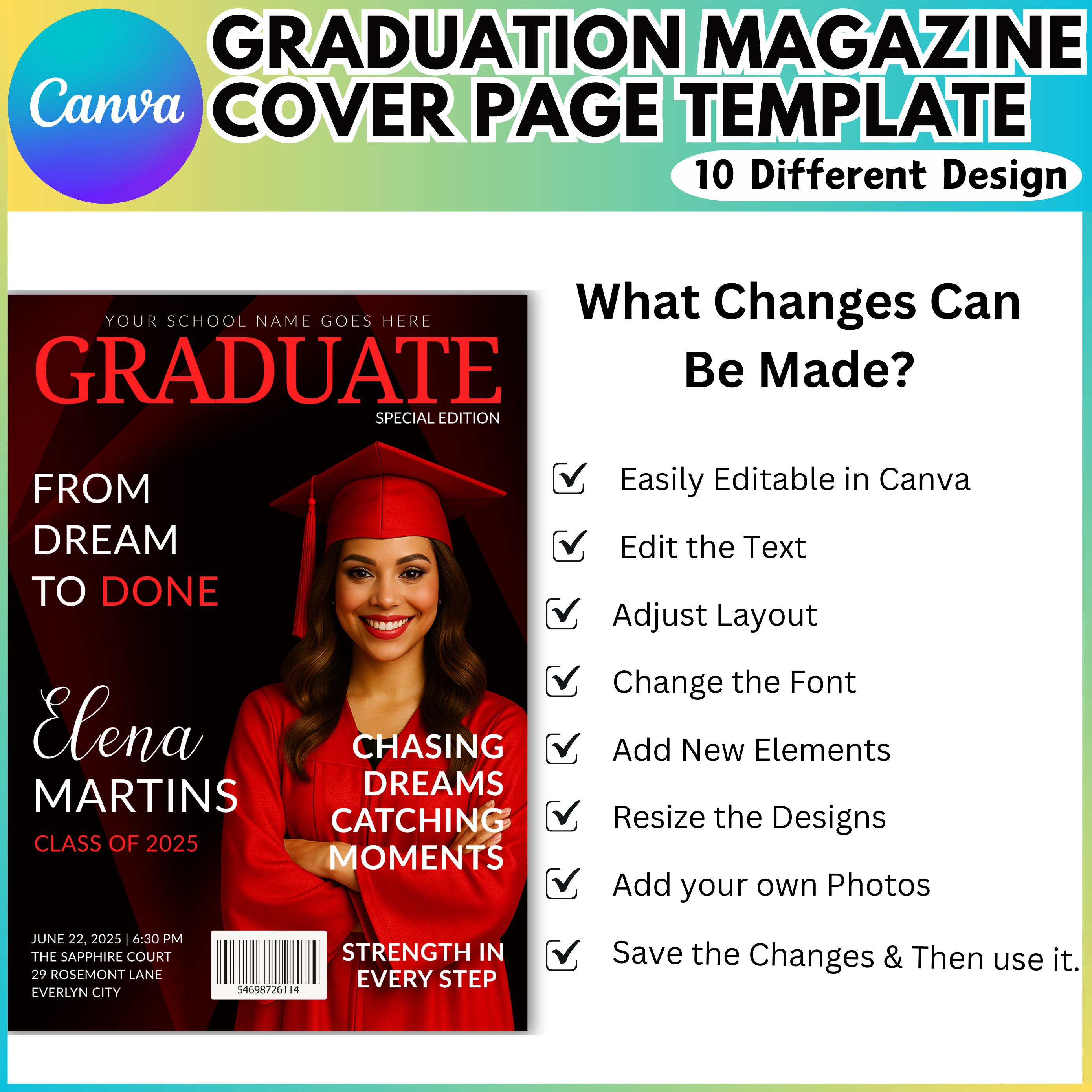 Graduation Magazine Book Cover Canva Editable Template Bundle, 2025 ...