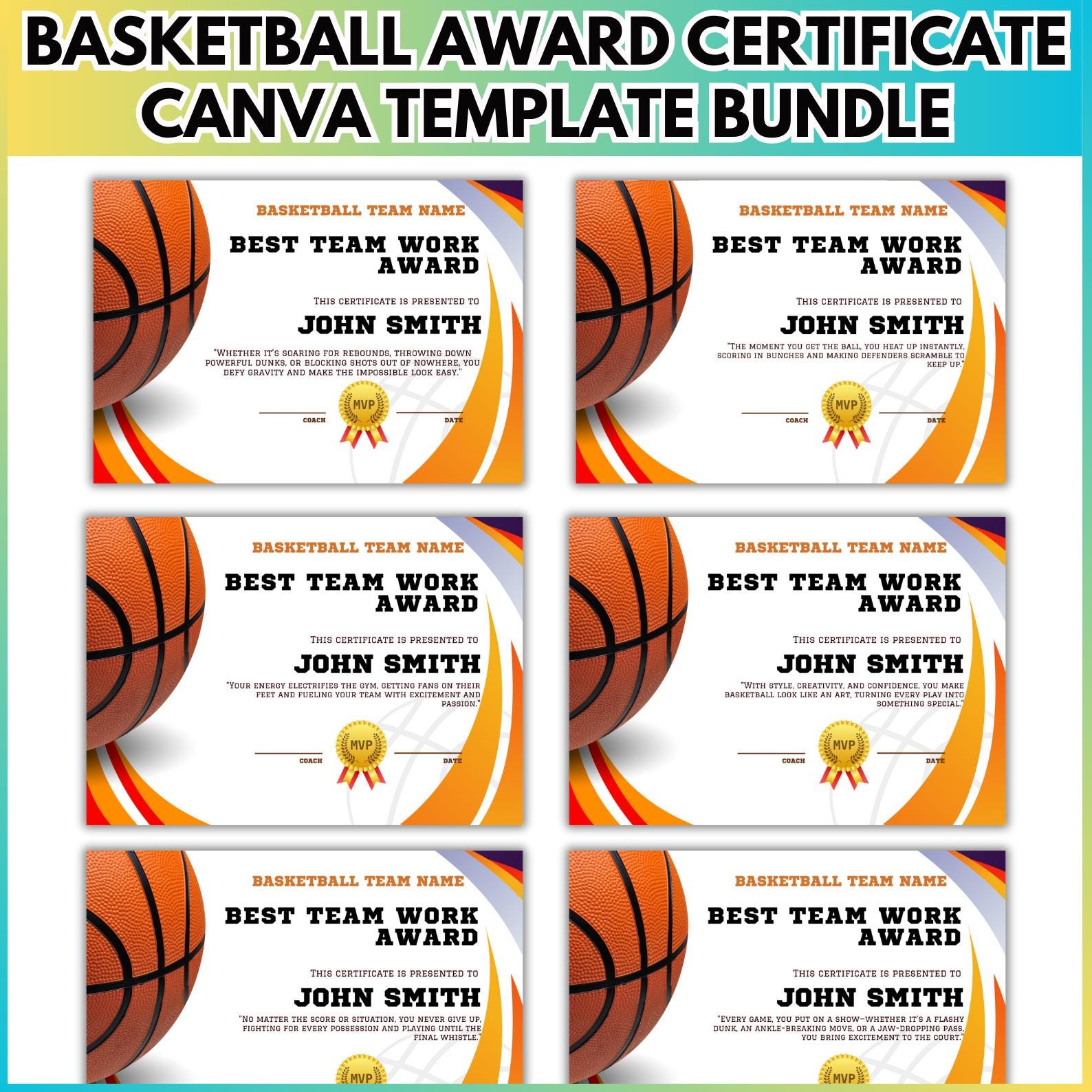 Basketball Awards Printable Canva Editable Template, End of Season ...
