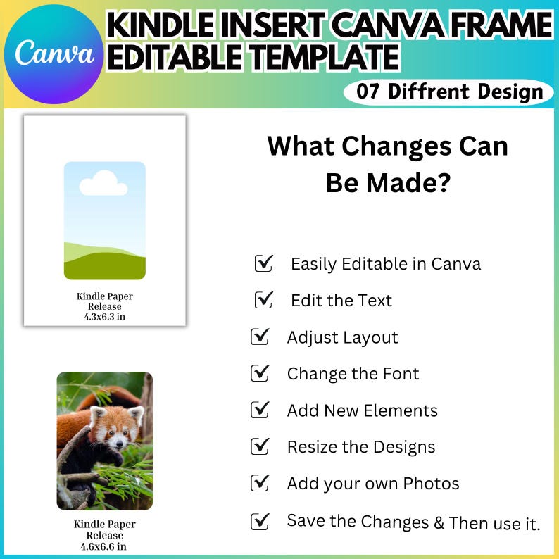 Kindle Insert Template Canva Editable Template, Kindle Insert Frame ...