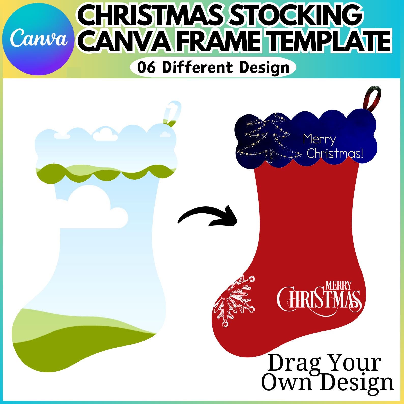 Christmas Stocking Canva Editable Template, Christmas Stocking Frame ...