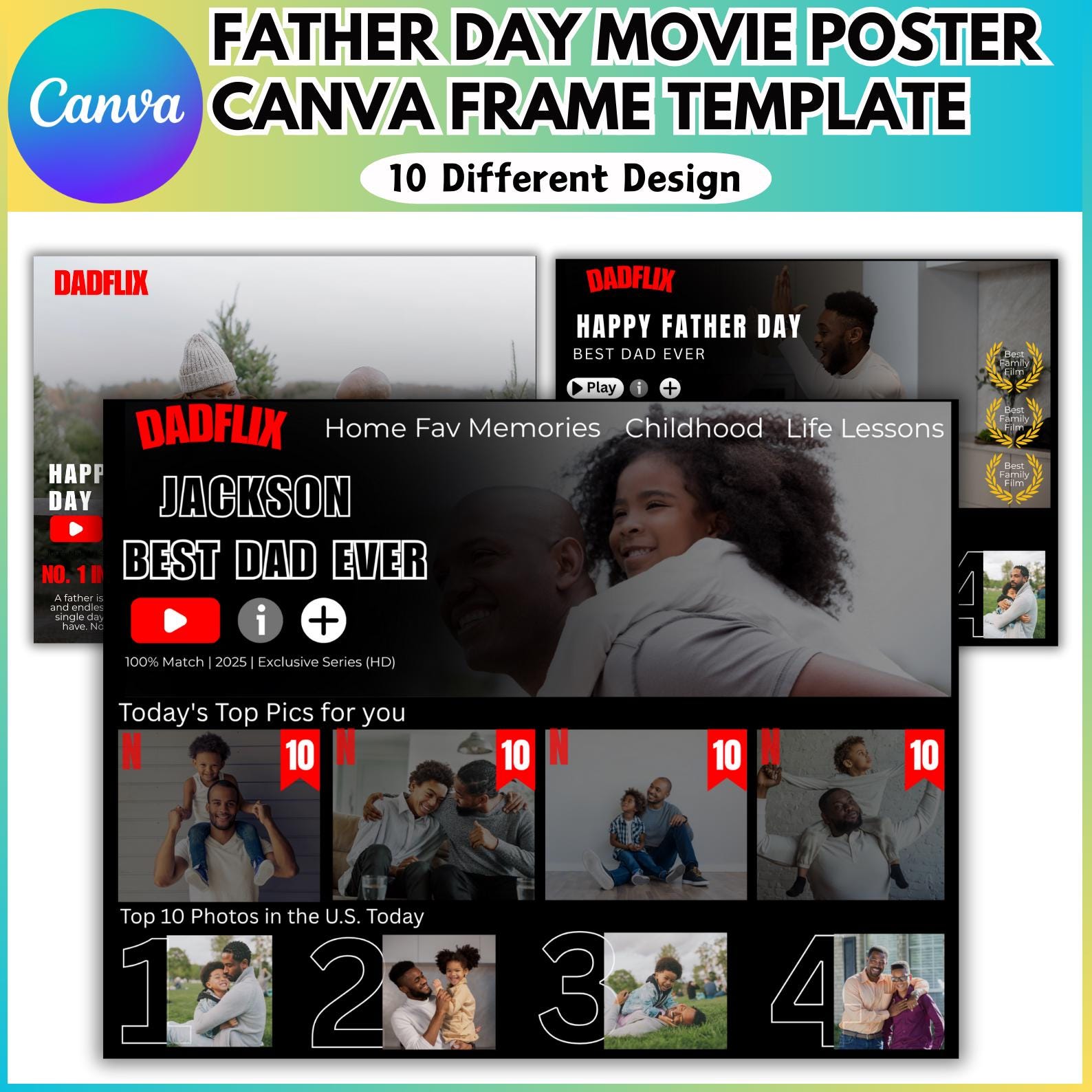 Dad Flix Canva Editable Template, Father's Day Collage Design, Father's ...