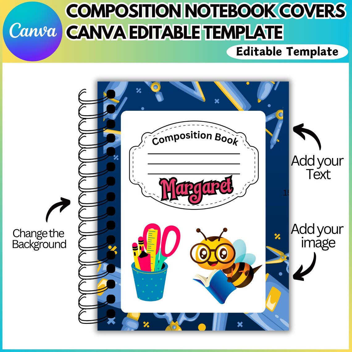 Composition Book Cover Mega Bundle, Canva Composition Notebook Design ...