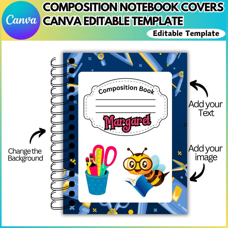 Composition Book Cover Mega Bundle, Canva Composition Notebook Design ...