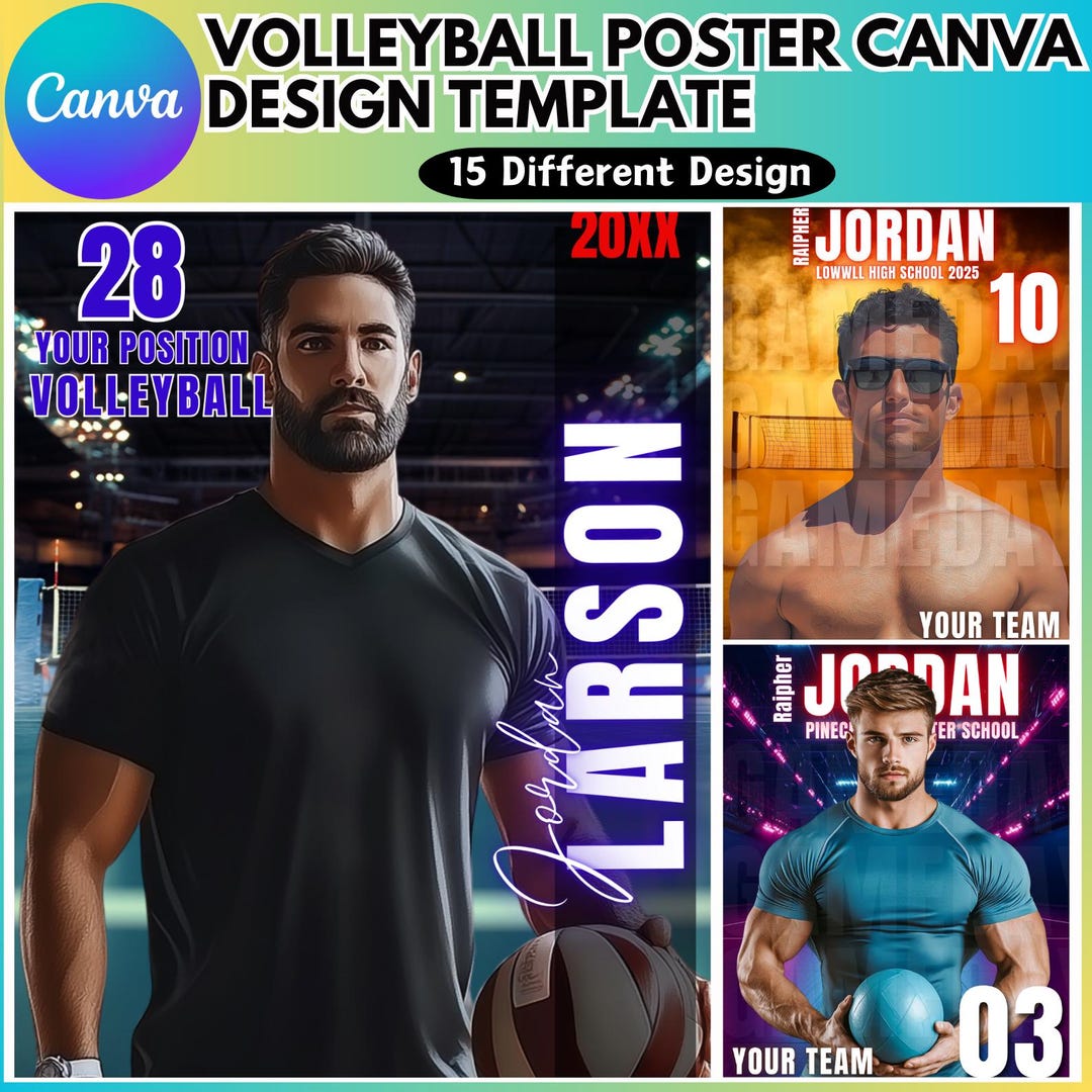 Volleyball Poster Canva Editable Template, Volleyball Poster Design ...