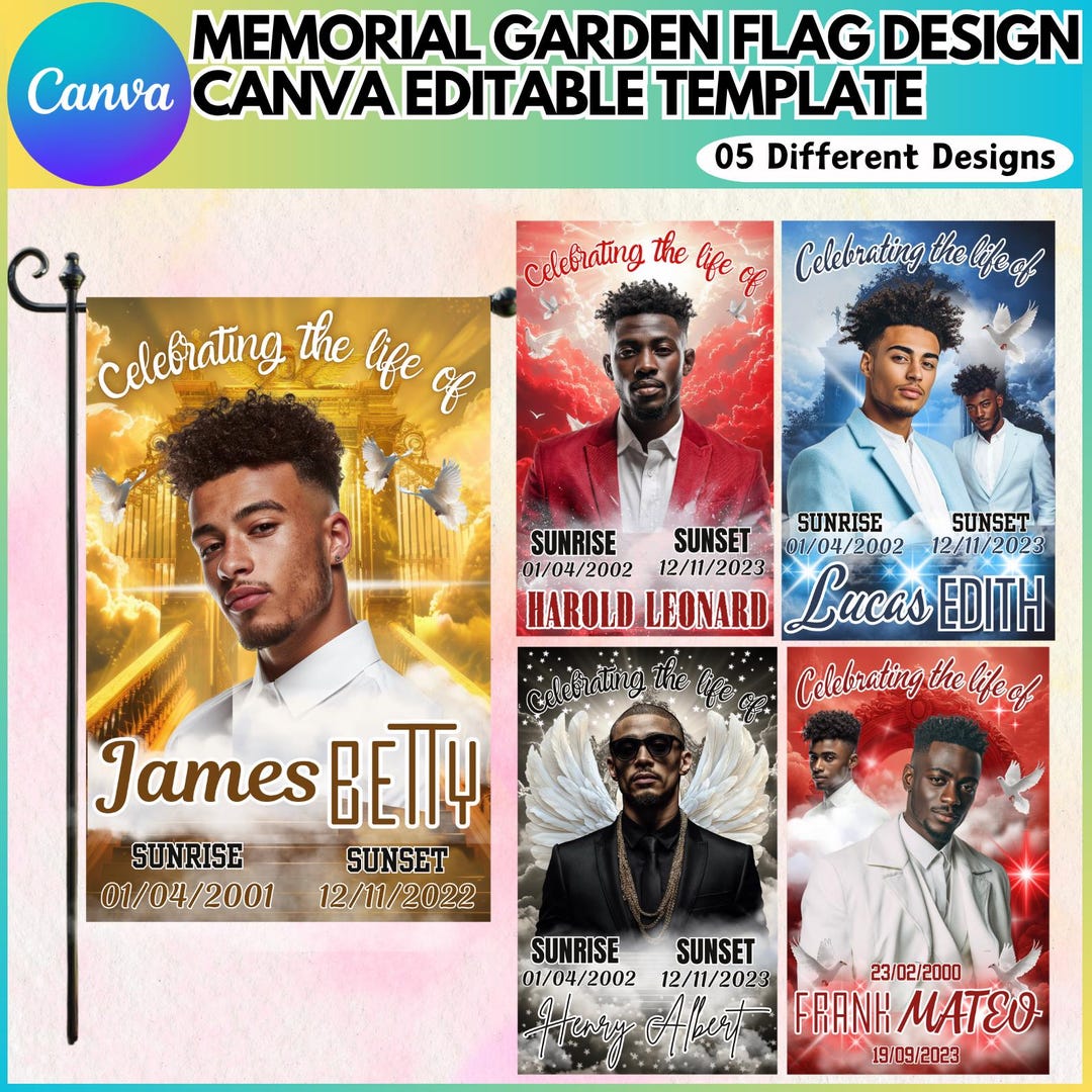 Memorial Garden Flag Canva Editable Template, Funeral & Remembrance, in ...