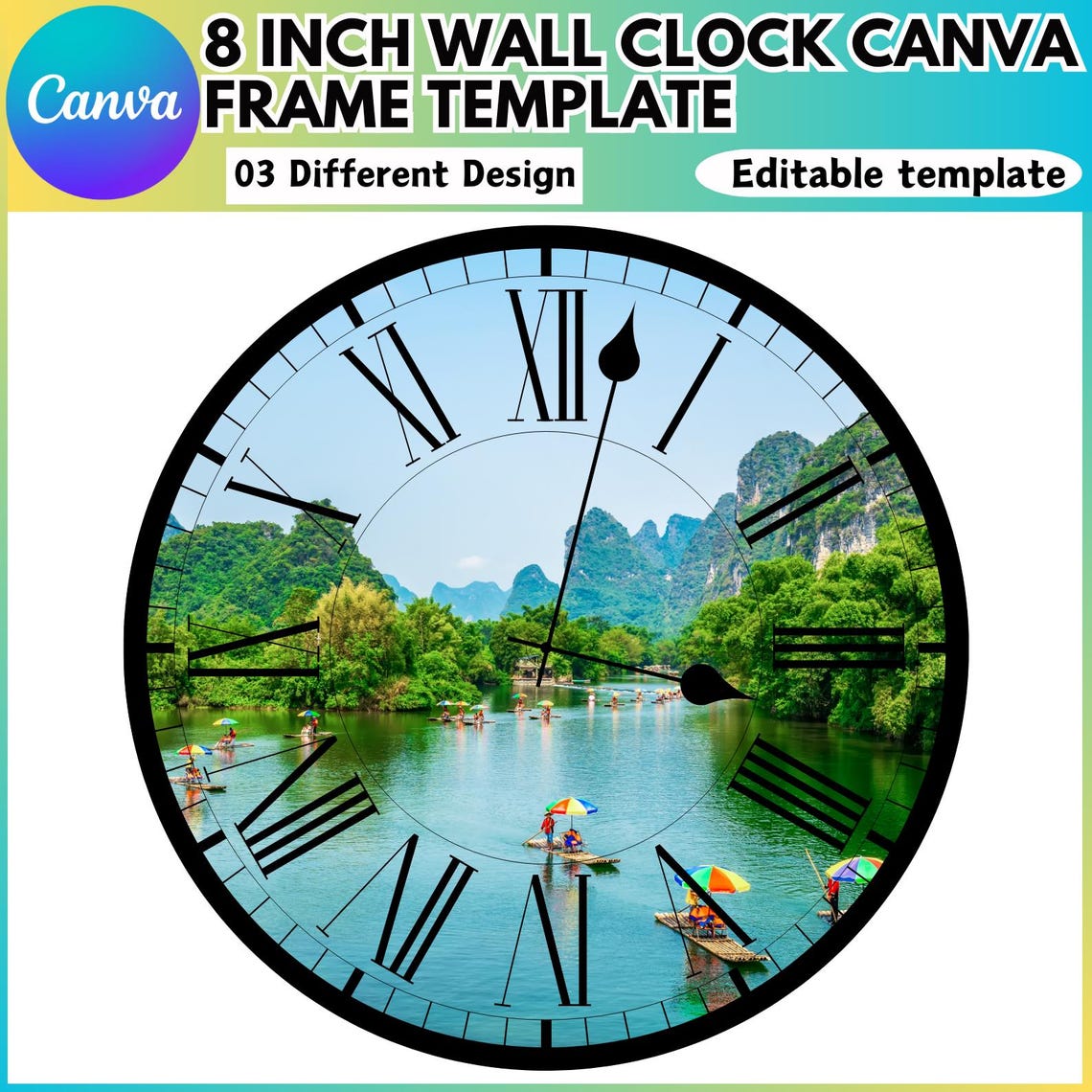 8inch Clock Sublimation Canva Editable Template, Wall Clock Template ...