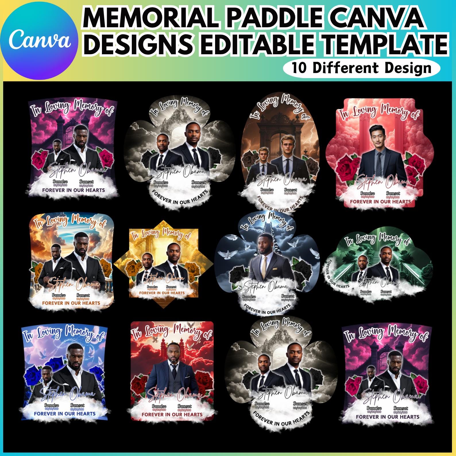 Memorial Funeral Fan Canva Editable Template, Memorial Paddle Fan ...