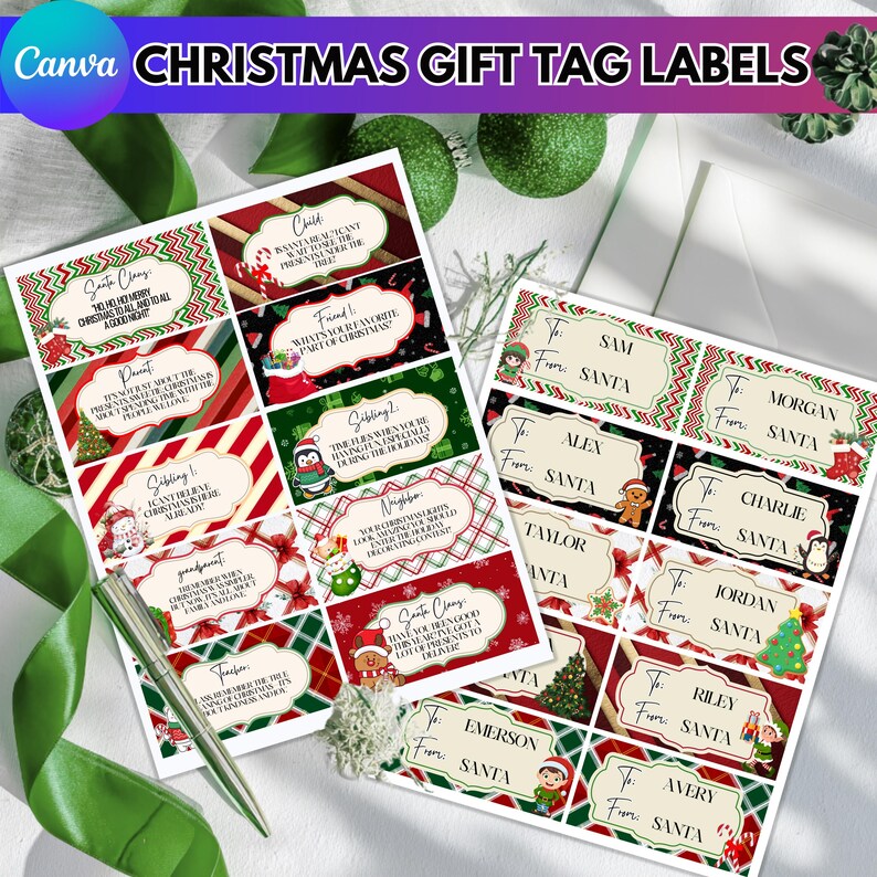 Christmas Canva Editable Printable Gift Tags Template, Christmas ...