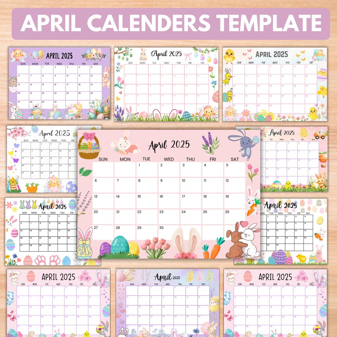 April Calendar Editable Template Bundle, Happy Ester Printable, Easter ...