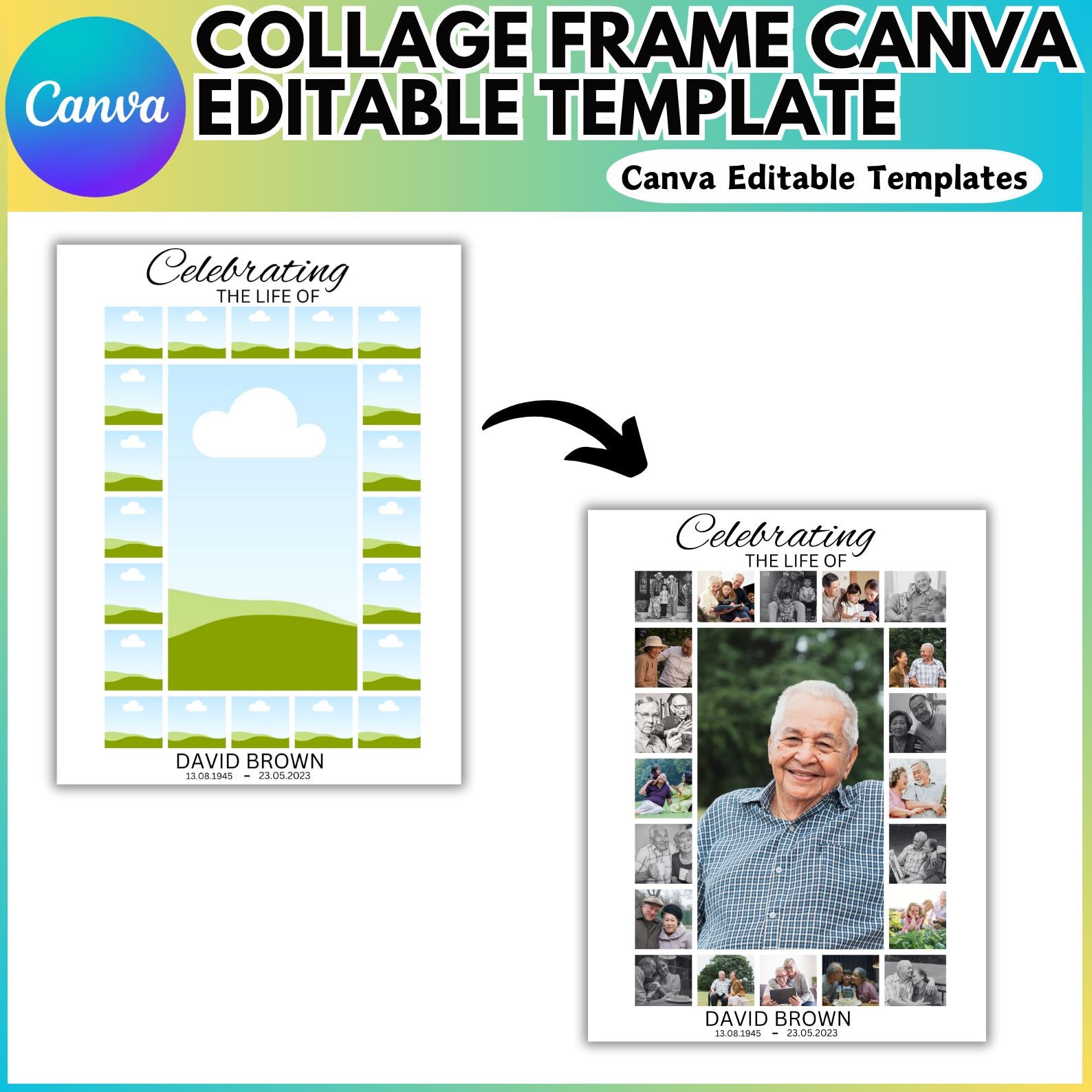 Funeral Photo Collage Sign Set Canva Frame Template, Memorial ...