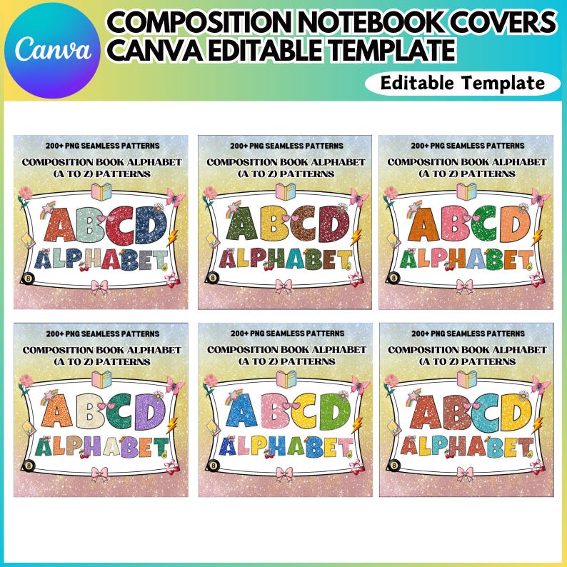 Composition Note Book Covers Canva Mega Bundle, Notebook Label Template ...