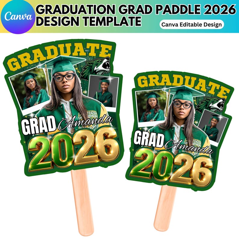 Grad Fan Green 2026 Canva Editable Template, Class of 2026 Graduation ...