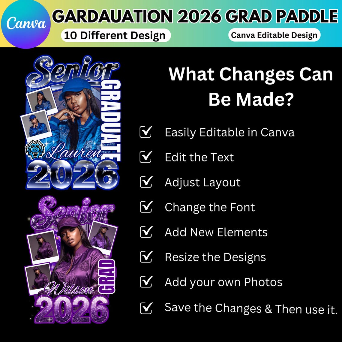 Grad Fan 2026 Canva Editable Template, Class of 2026 Graduation Paddle ...
