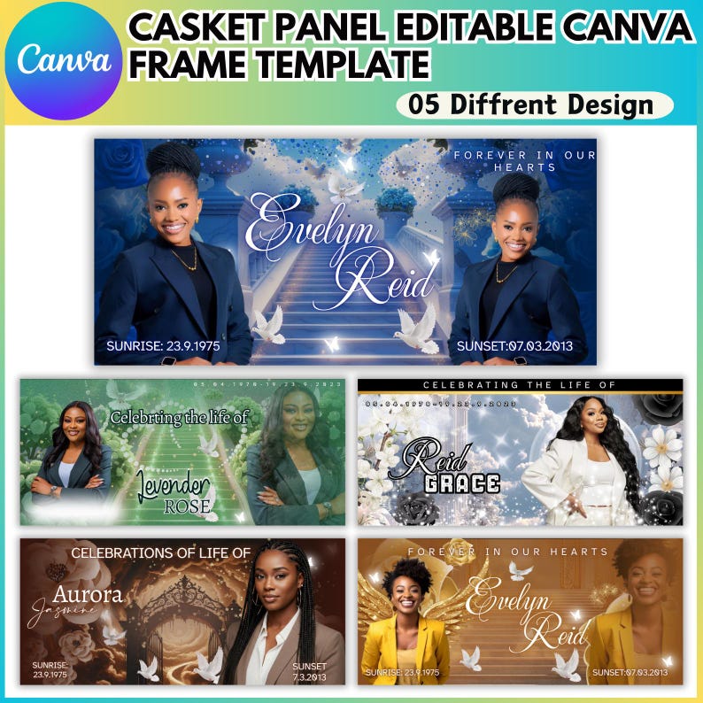 Casket Panel Canva Editable Template, Canva Memorial Panel Template ...