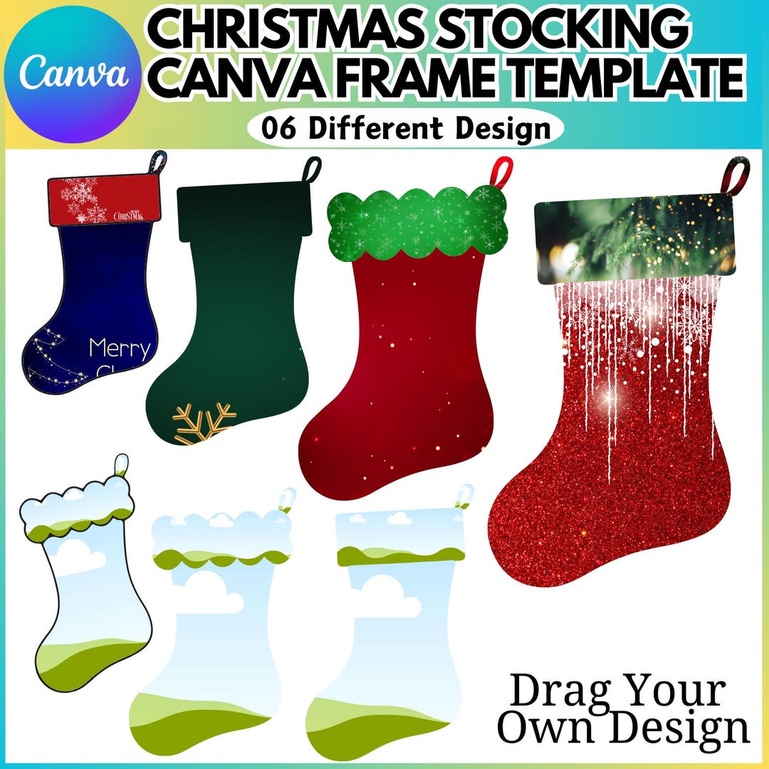 Christmas Stocking Canva Editable Template, Christmas Stocking Frame ...