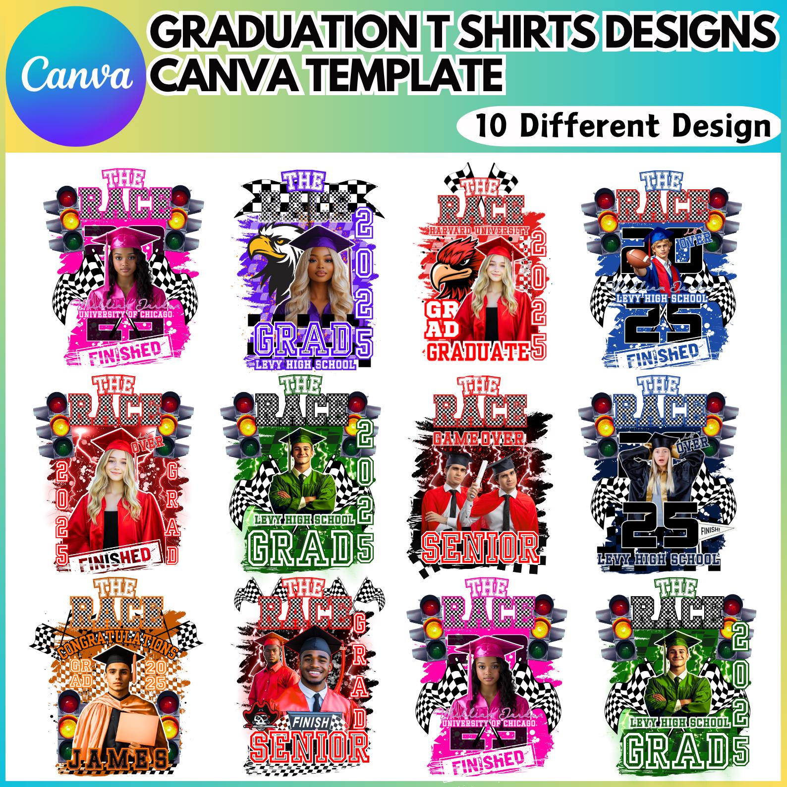 10 Race Graduation T-shirt Design Canva Editable Template Bundle, the ...