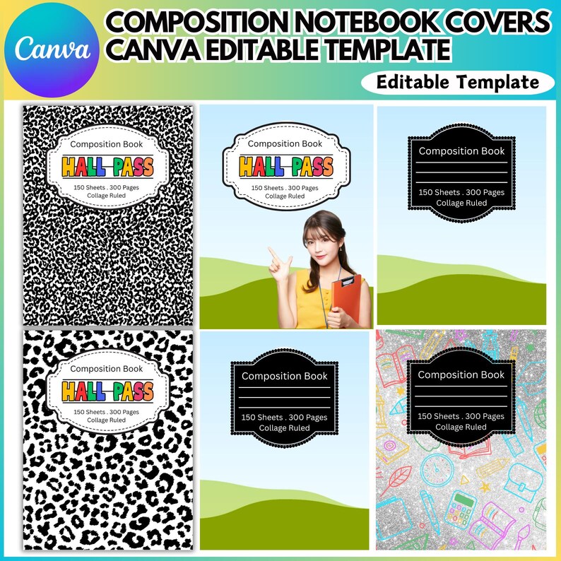Composition Book Cover Template, Canva Composition Notebook Design ...