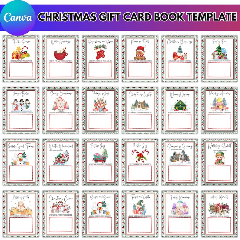 Christmas Gift Card Book Editable Canva Template, Christmas Gift Card ...