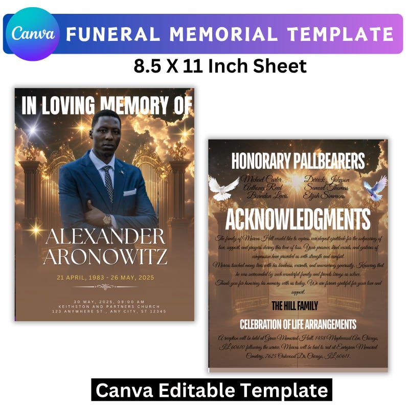 Light Brown Funeral Program Canva Template, Celebration of Life Brown ...