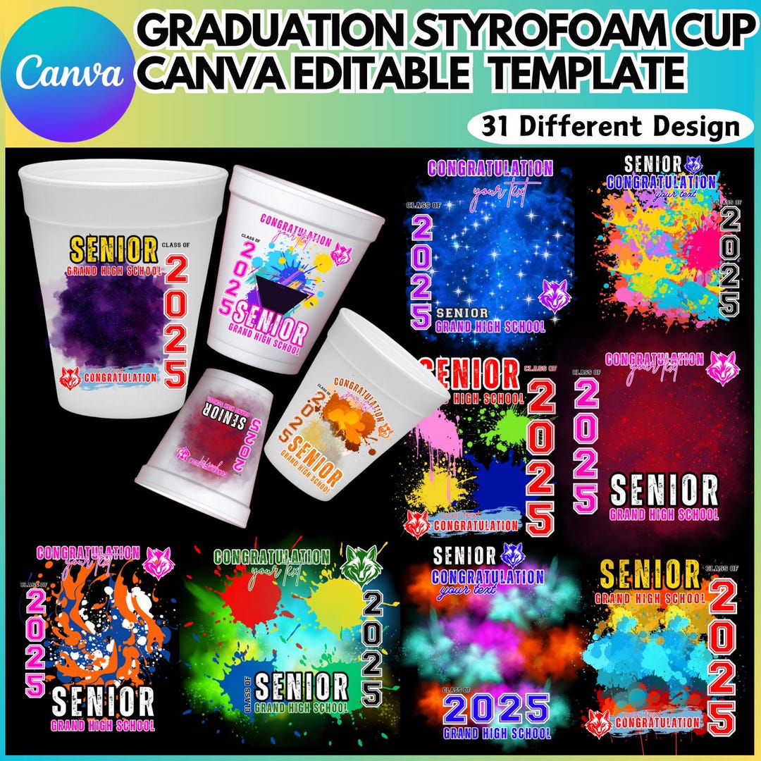Graduation Styrofoam Cup Canva Editable Template, Graduation Party Cup ...