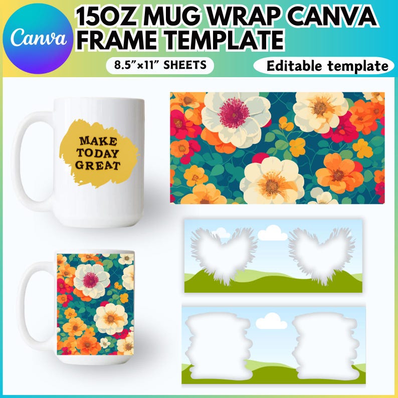 15oz Mug Canva Editable Mockup, 15oz Canva Editable Template, Coffee ...