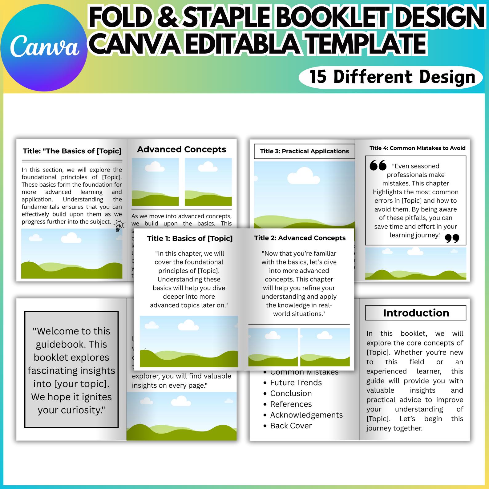 Fold & Staple Booklet Canva Editable Template, Fold Book Canva Frame ...