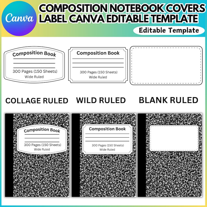 Composition Notebook Label Template, Composition Book Cover, Editable ...