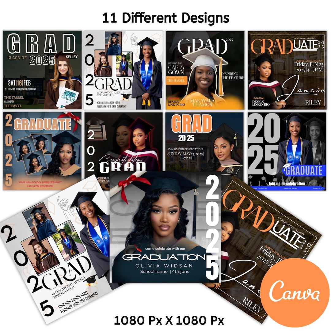Graduate Flyer Canva Editable Bundle Template, Graduation Party ...